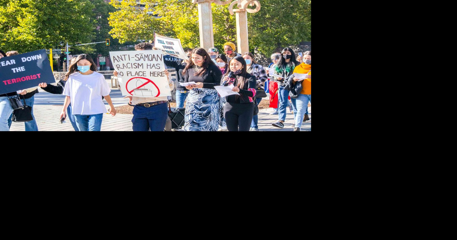 Rally demands removal of Monaghan statue in downtown Spokane | News ...