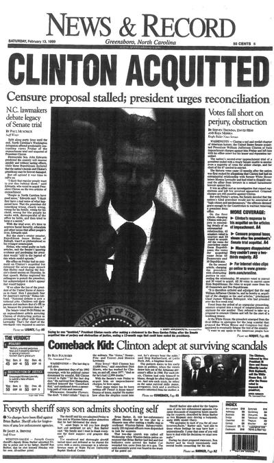 Flashback: The 1999 News & Record front page when Clinton was acquitted