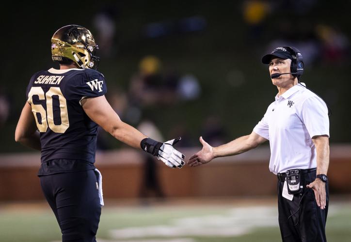 Wake Forest's John Currie, Dave Clawson, during videoconference with ...