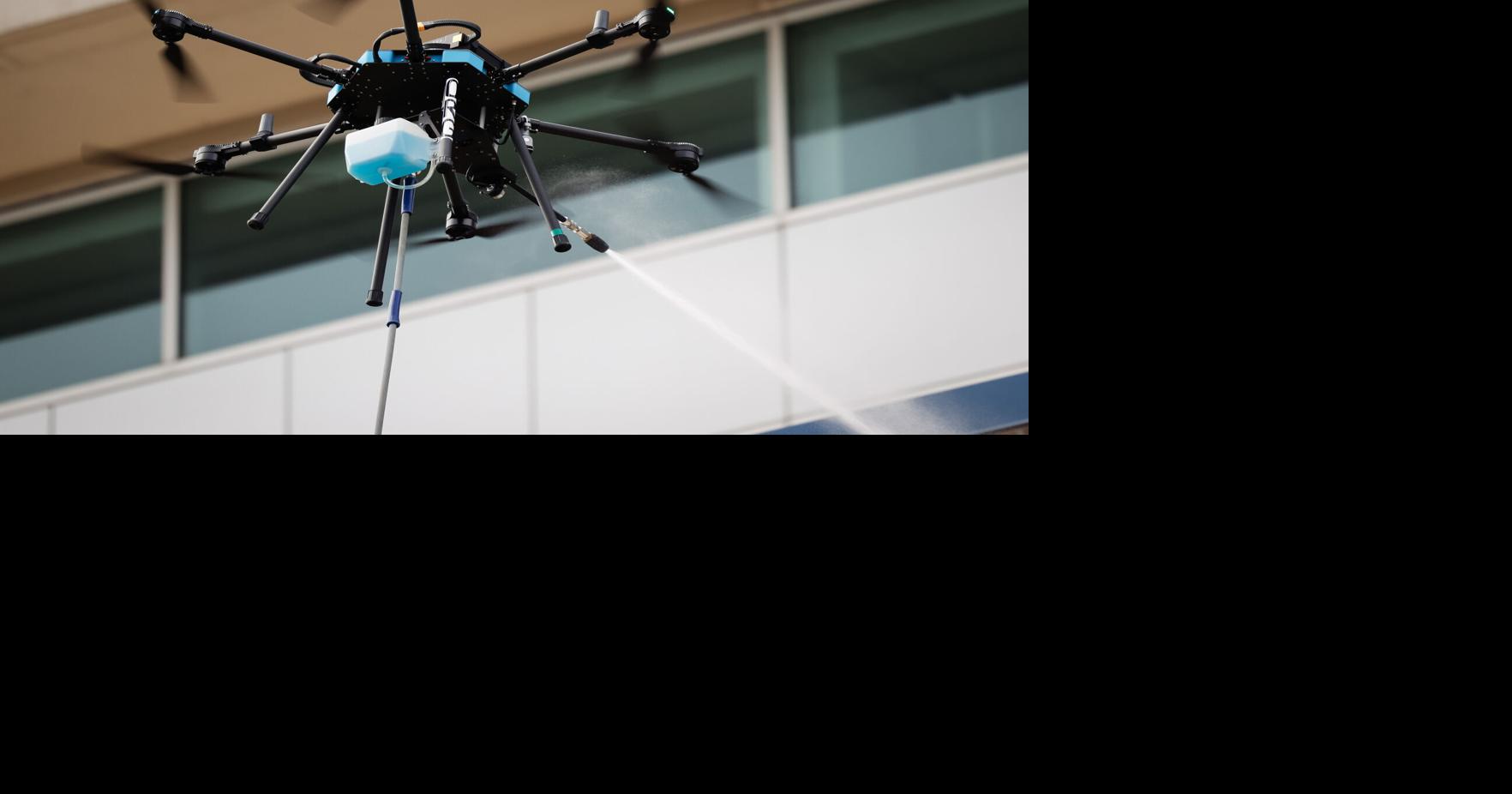 PHOTOS: Lucid Bots Sherpa drone cleans windows at First Horizon Coliseum in Greensboro