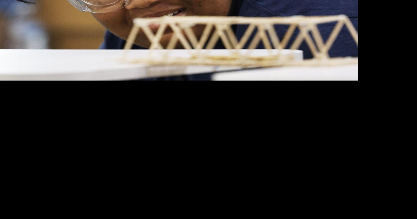 Middle School Girls compete in bridge building competion