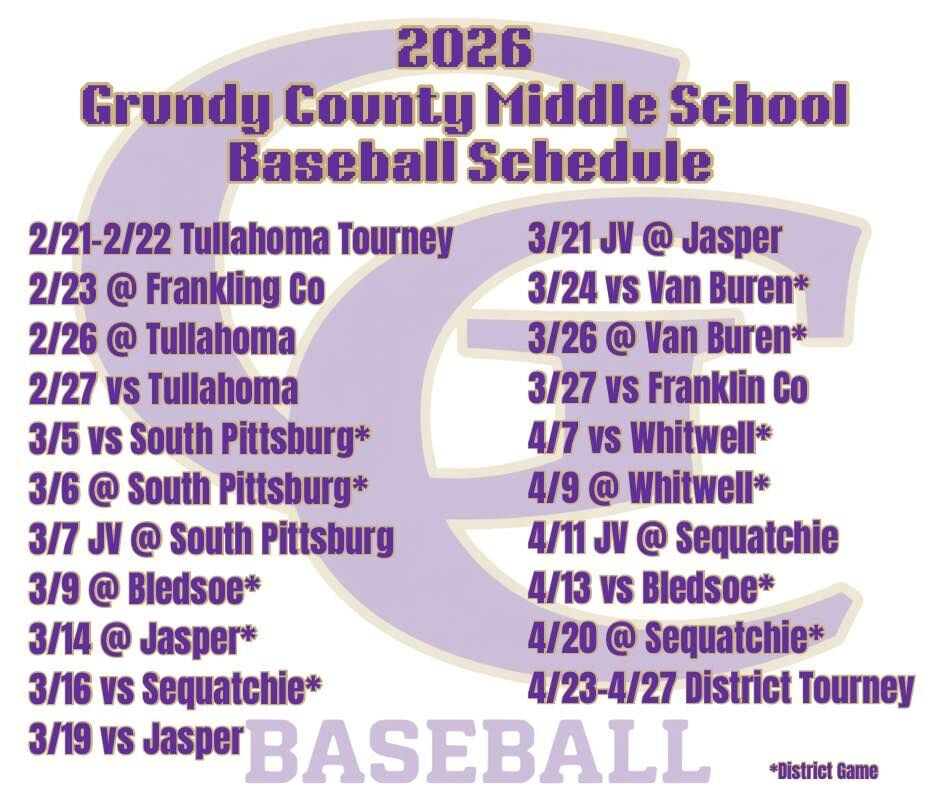 2026 GC Middle School Baseball Schedule | Sports | grundycountyherald.com