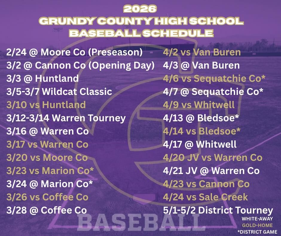 2026 GCHS Baseball Schedule | Sports | grundycountyherald.com