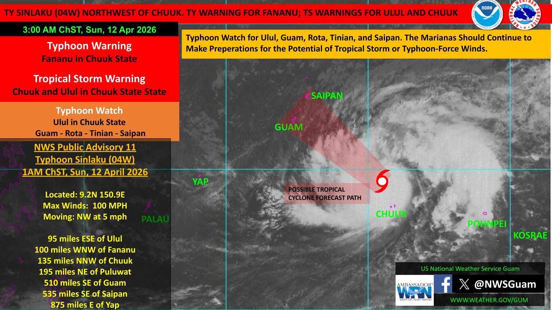 NWS: Typhoon Sinlaku has potential track between Guam, Rota | News ...