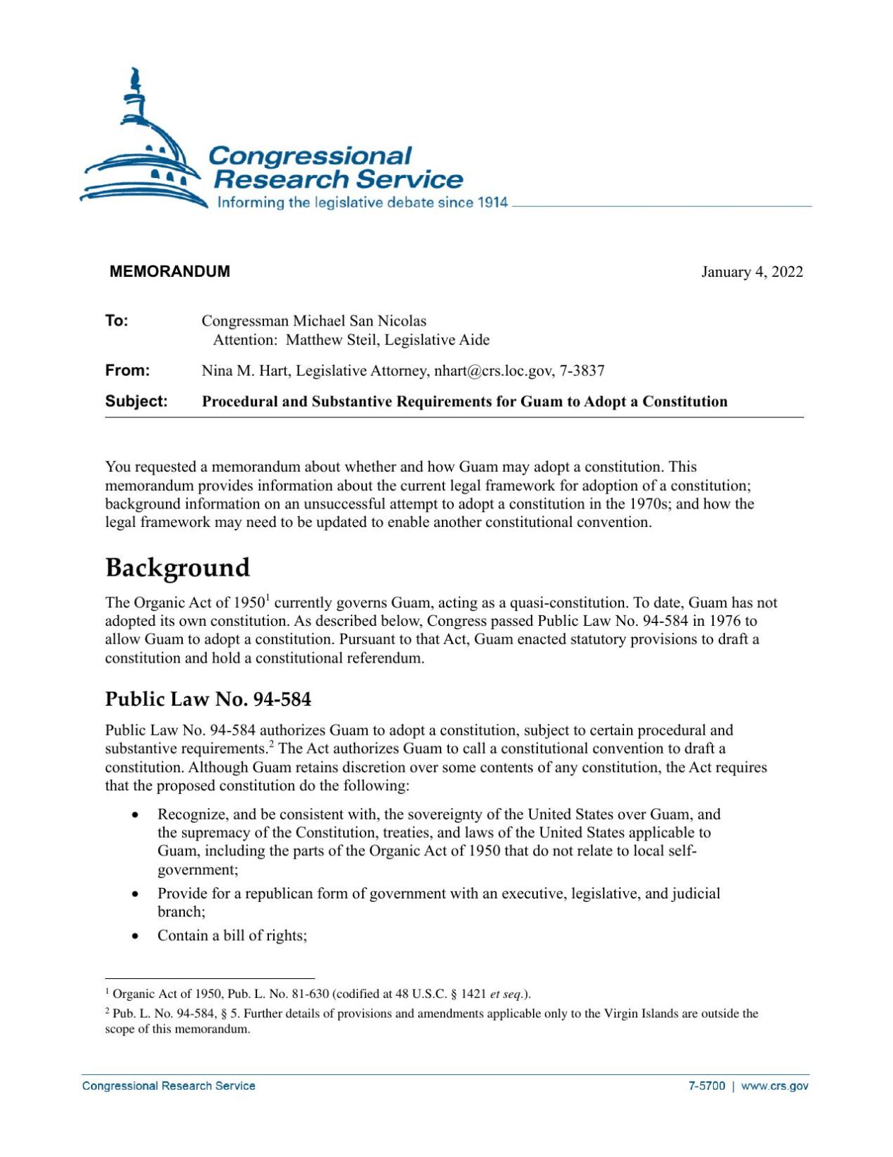San Nicolas: Guam constitution a possibility | News | guampdn.com