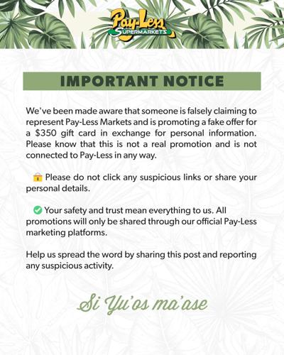 Pay-Less warns against fake '$350 gift card' | News | guampdn.com