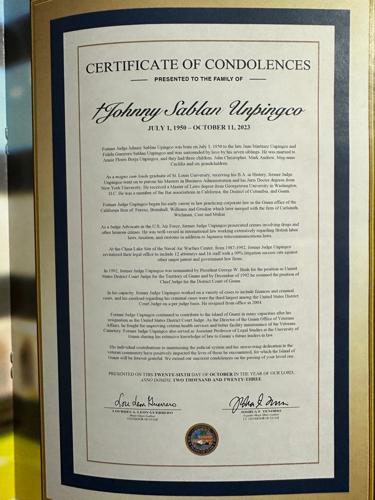 Certificate of Condolences Unpingco | | guampdn.com