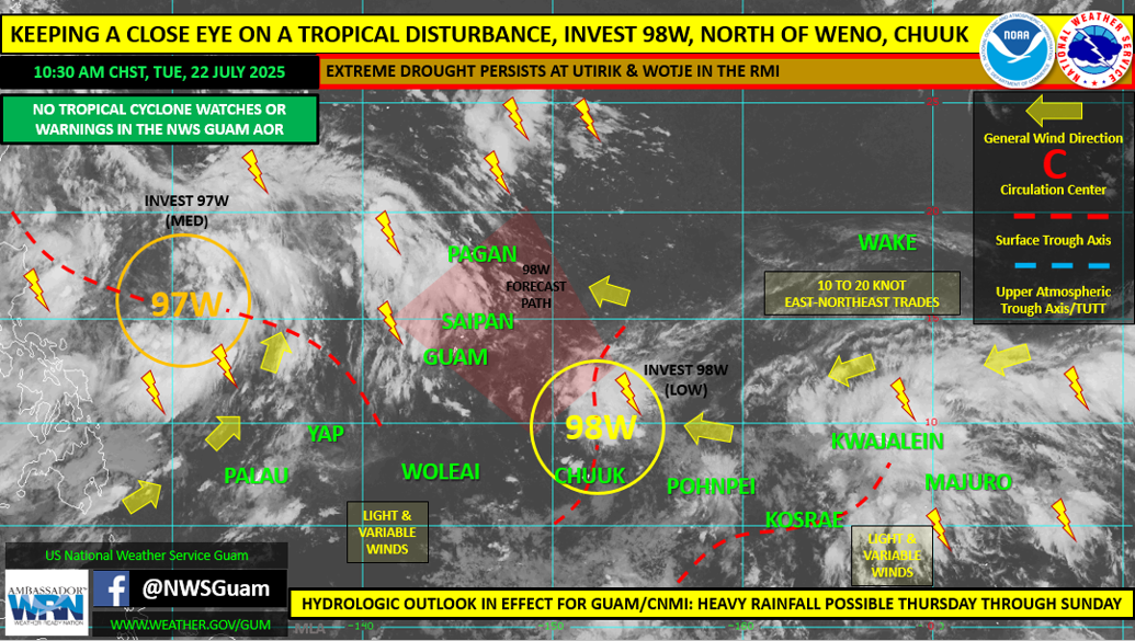 Tropical disturbance 98W to bring heavy rainfall to Guam, could pass ...