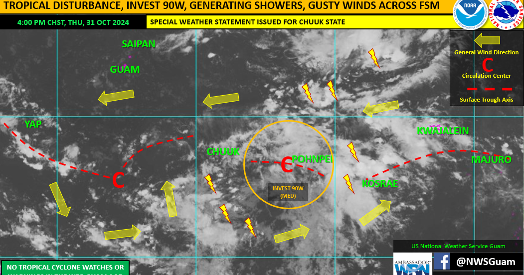 NWS Guam watching a tropical disturbance, Invest 90W, near Pohnpei ...