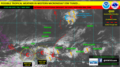NWS: 2 possible tropical disturbances south of Palau, Yap; Dry weather ...