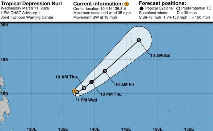 UPDATED: Tropical Depression Nuri tracking north of Saipan early ...