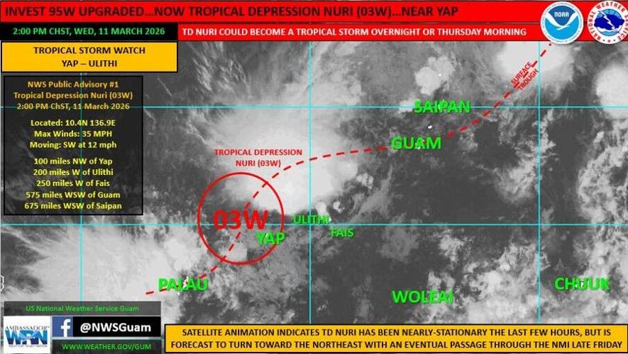 UPDATED: Tropical Depression Nuri tracking to pass north of Saipan ...