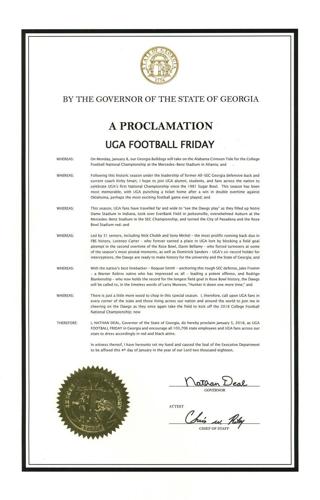 Gov. Nathan Deal declares today as 'UGA Football Friday' in ...