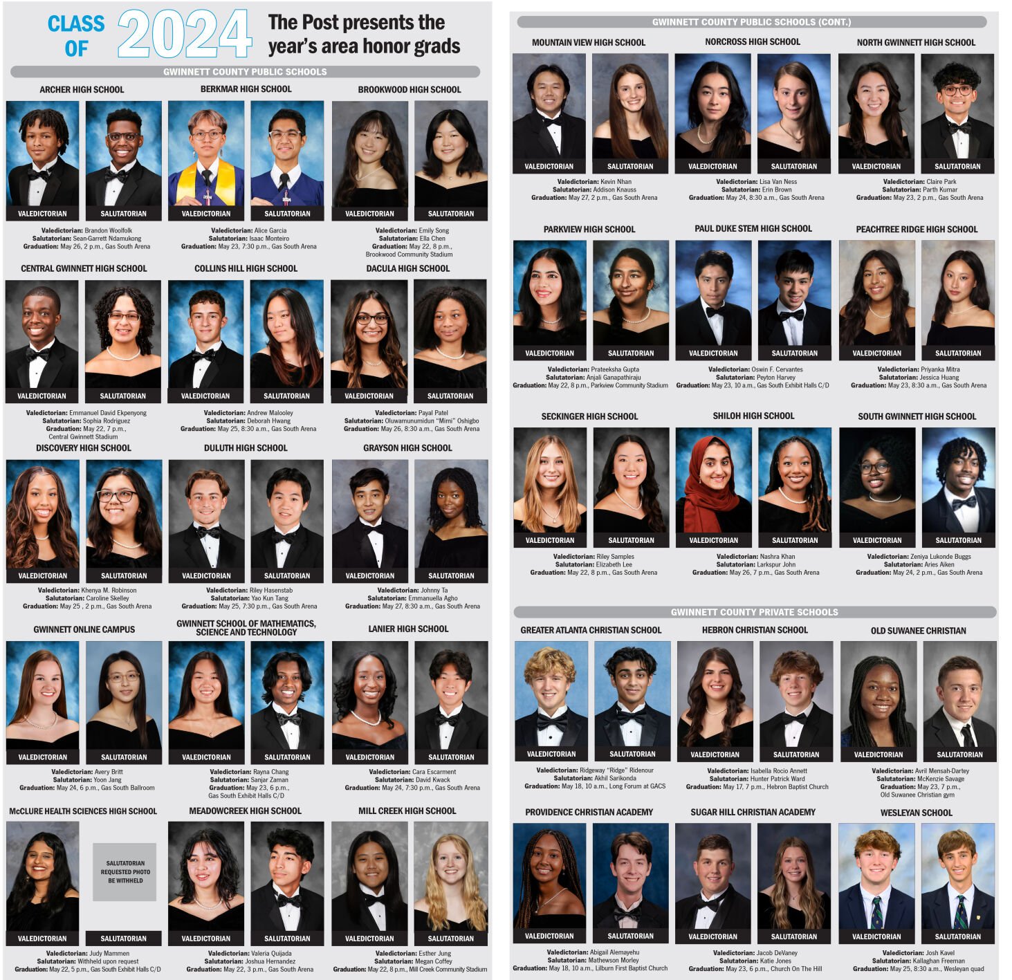 Here are the 2024 Gwinnett County Valedictorians and Salutatorians ...