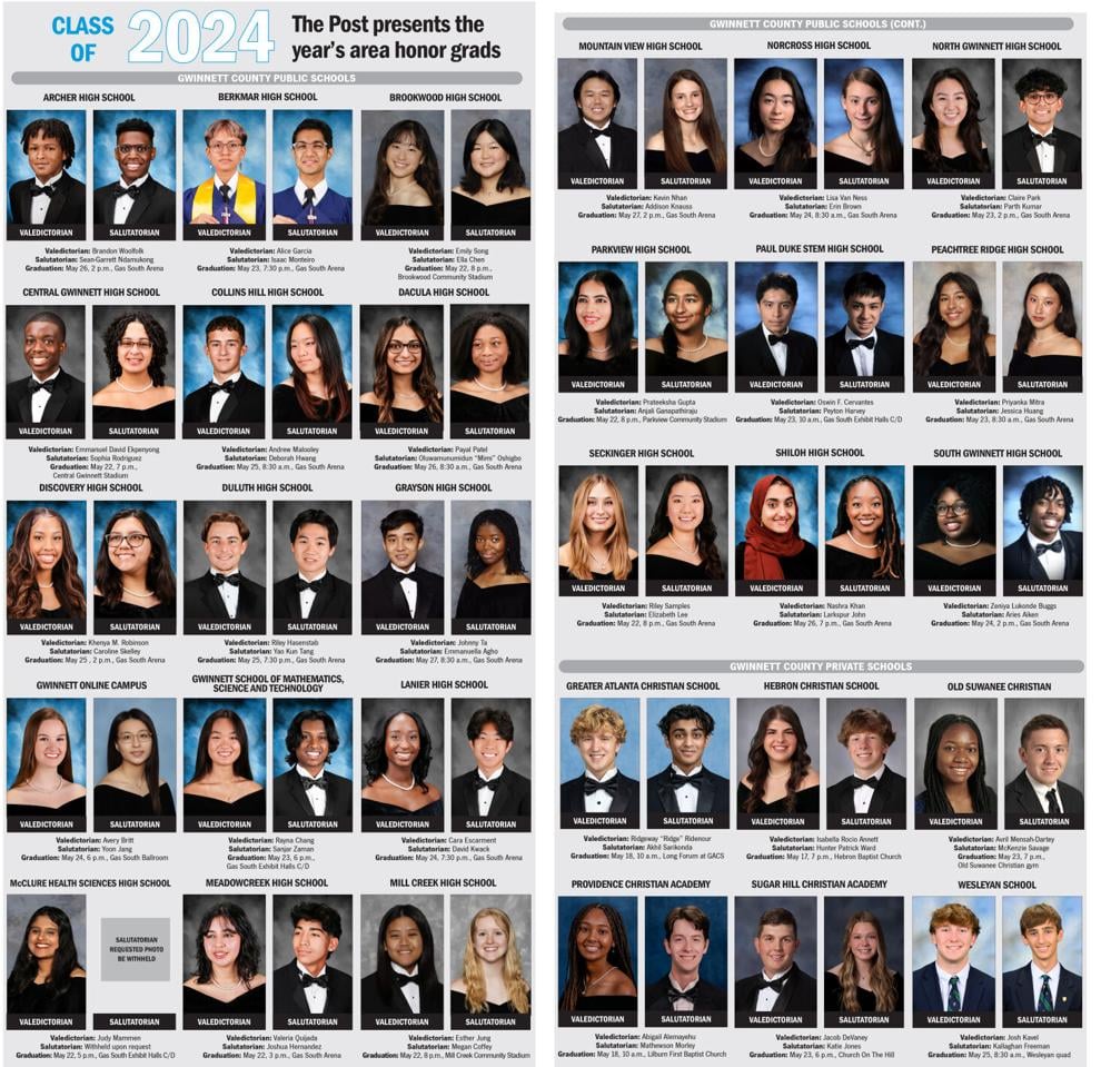 Here are the 2024 Gwinnett County Valedictorians and Salutatorians ...