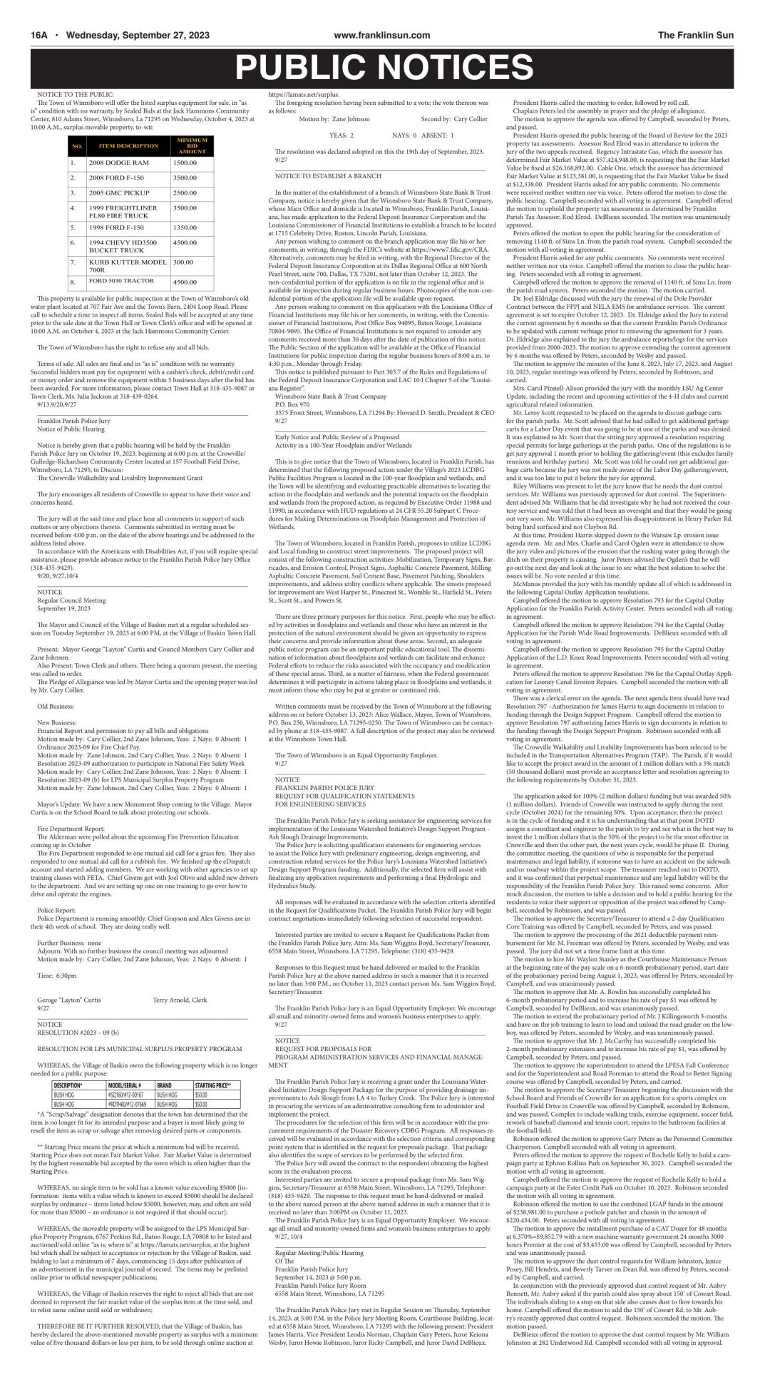 Public Notices - Sept. 27, 2023 | The Franklin Sun | hannapub.com