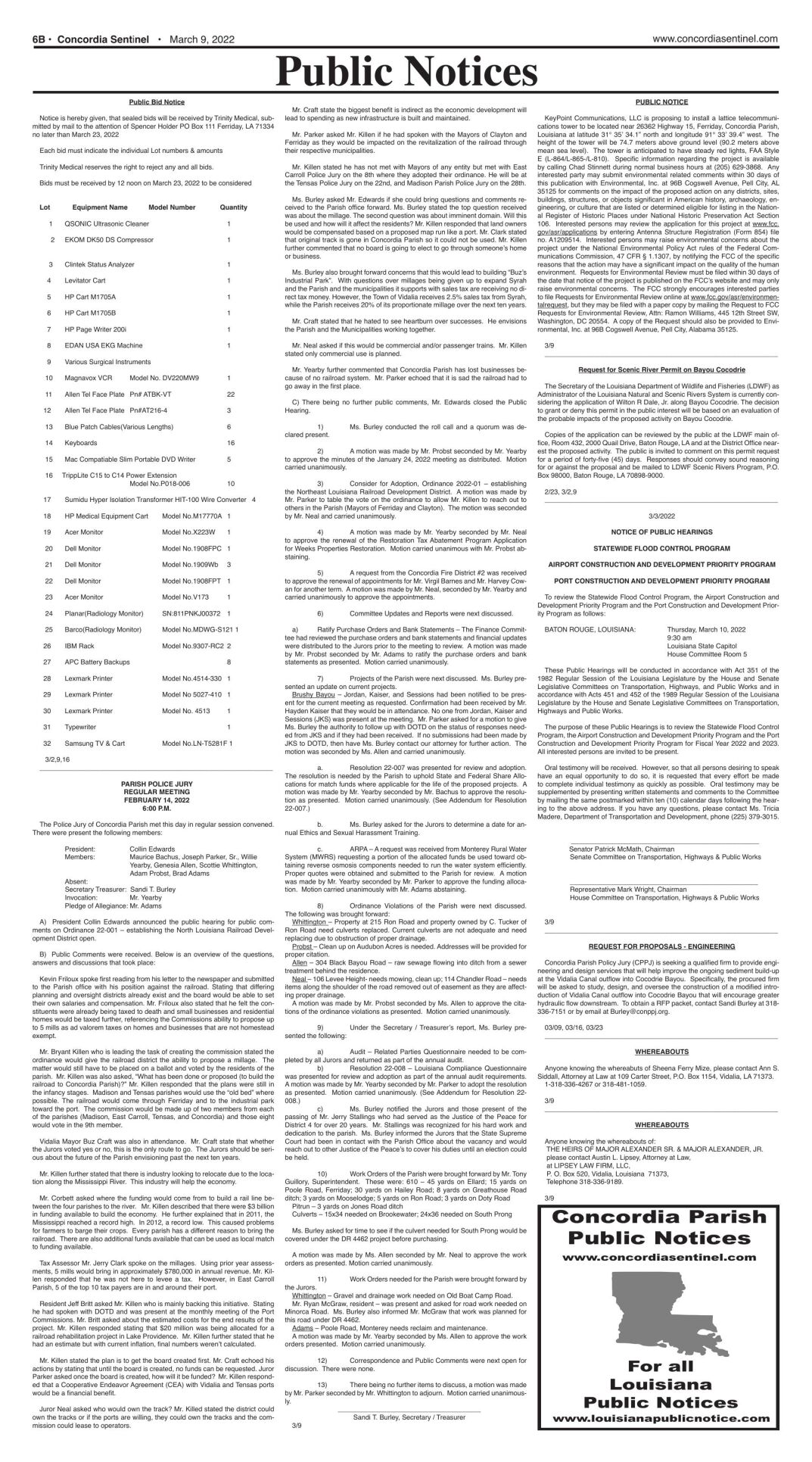 Publlic Notices - March 9, 2022 | The Concordia Sentinel | hannapub.com