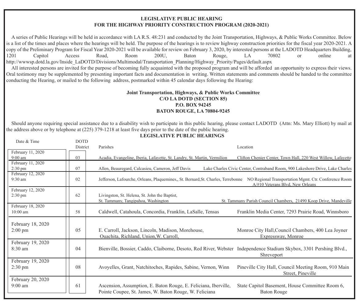 2-5 DOTD legal display | Public Notices | hannapub.com