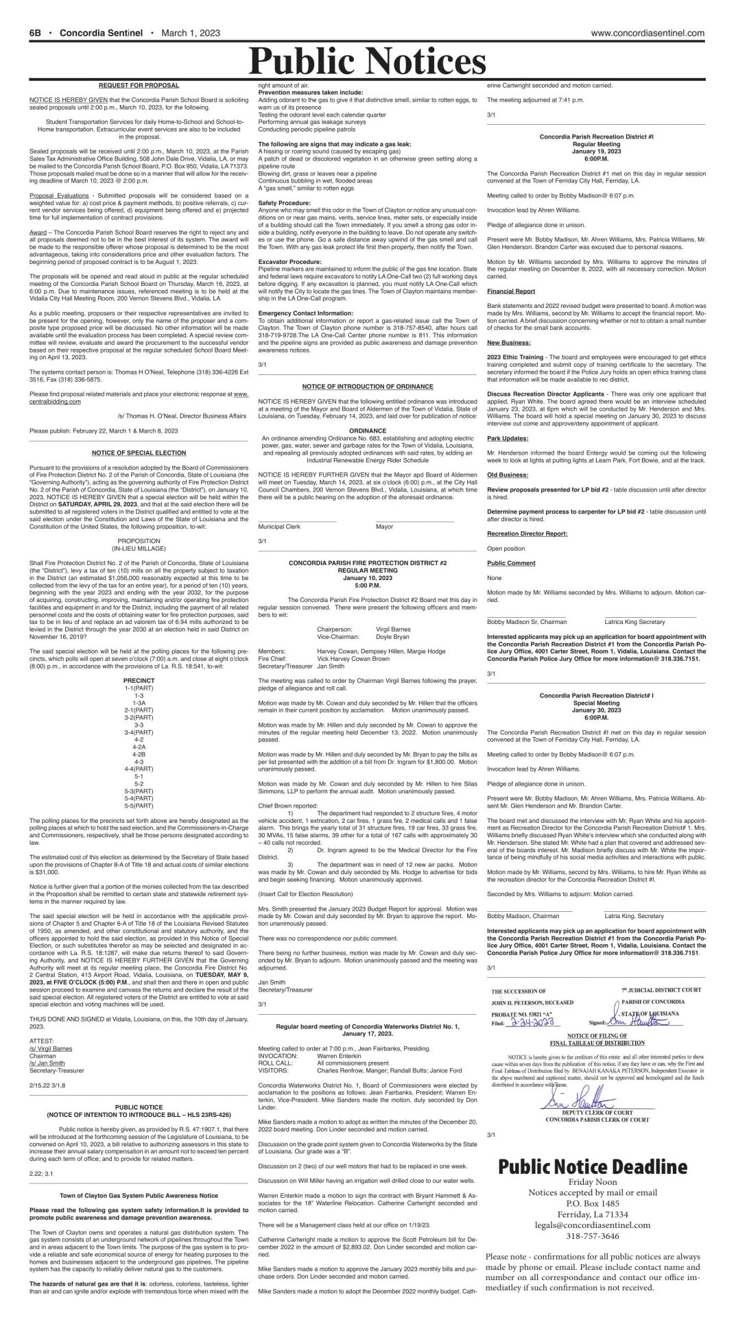 Public Notices - March 1, 2023 | The Concordia Sentinel | hannapub.com