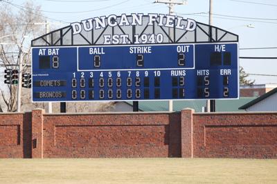 Duncan Field scoreboard receives upgrade, moves outside brick wall ...