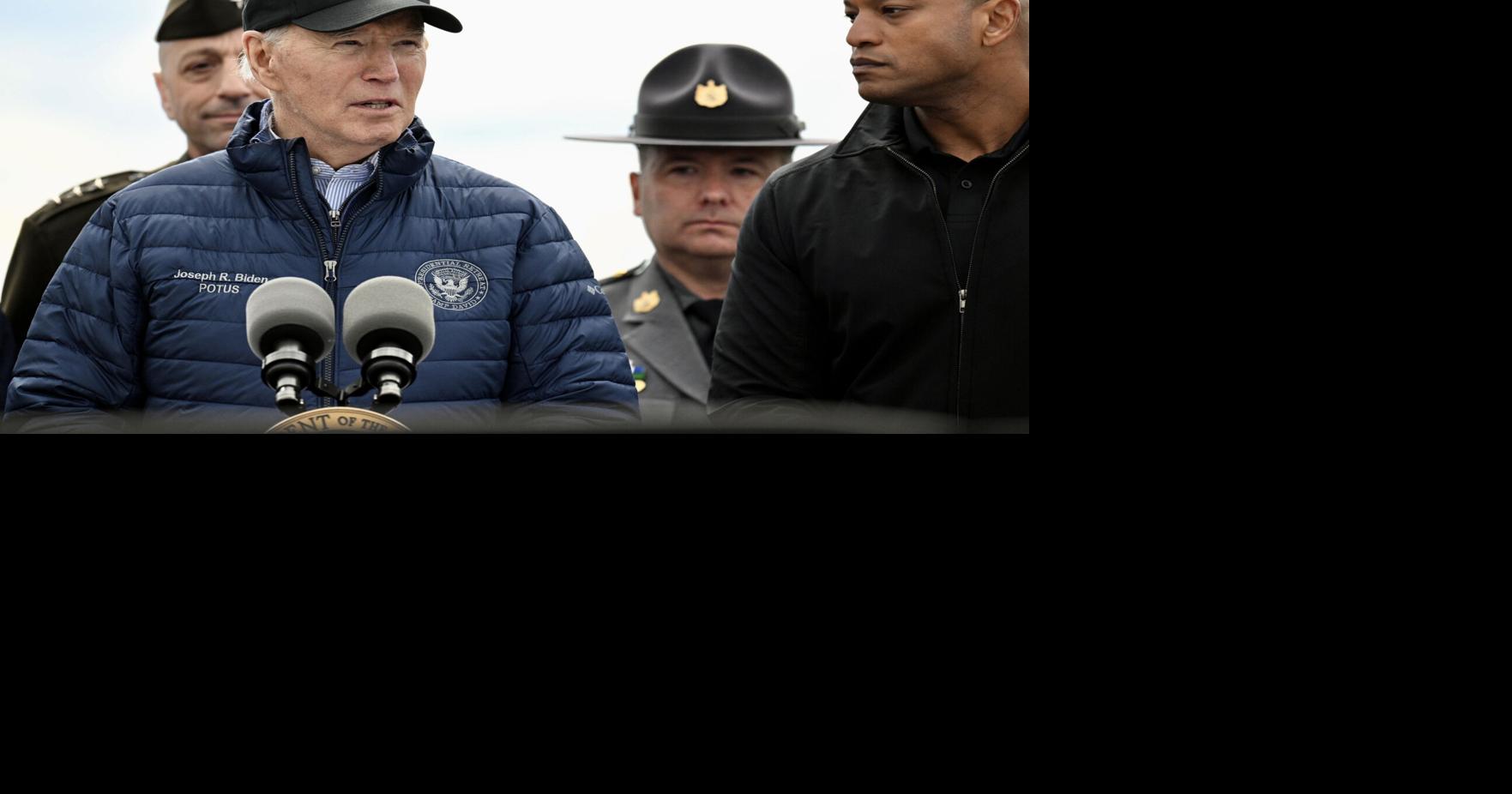 President Joe Biden visits Key Bridge collapse site, takes aerial tour ...