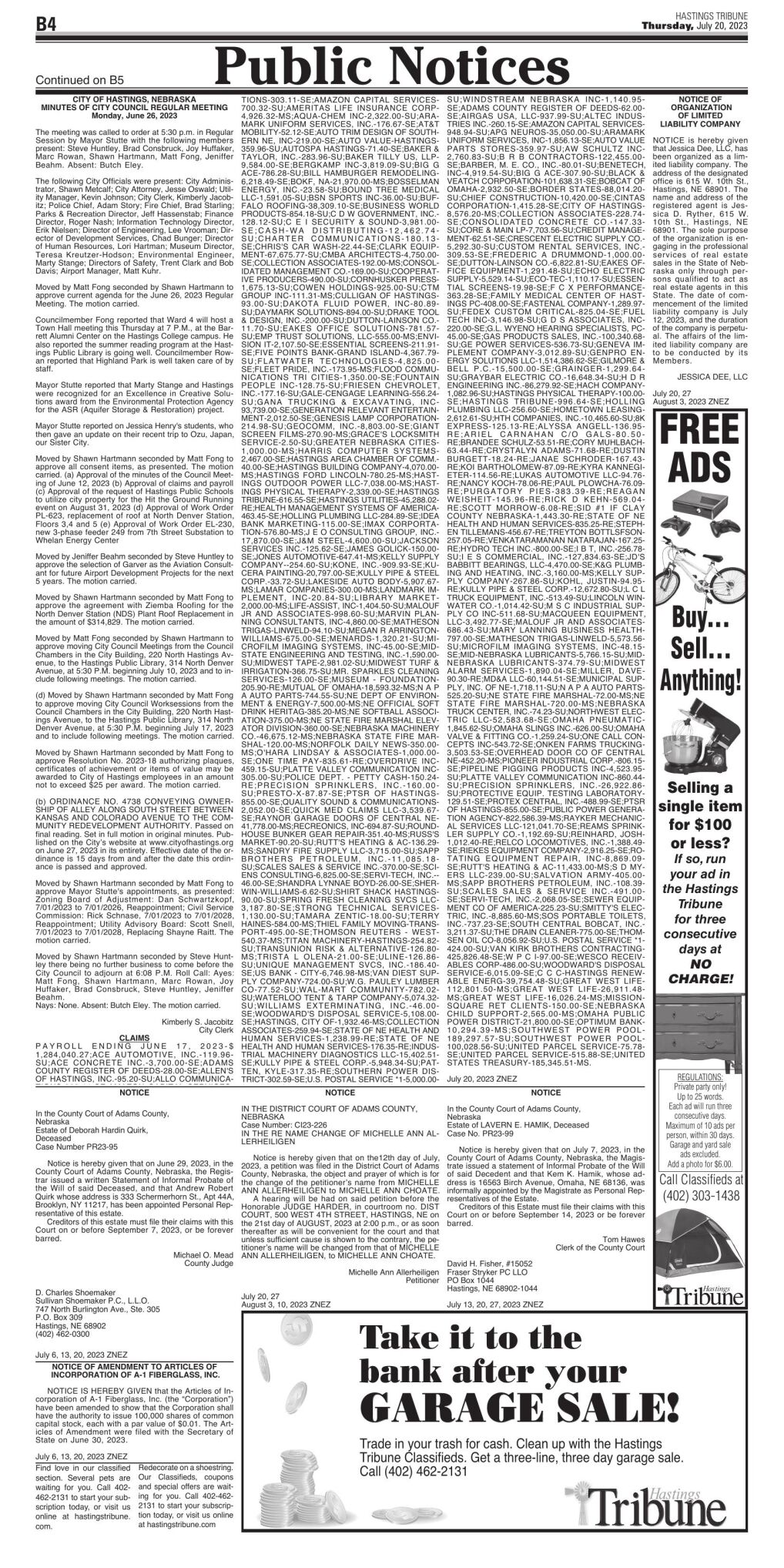 Legals 7-20 | | hastingstribune.com