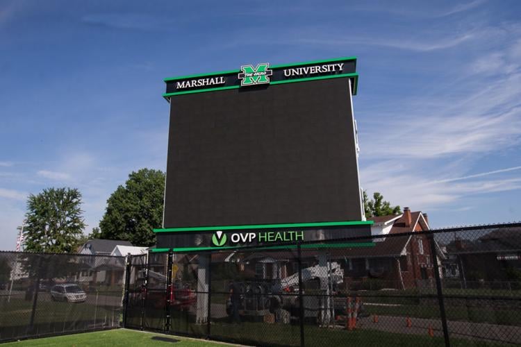 New video board installed at Hoops Family Field | Marshall Sports ...