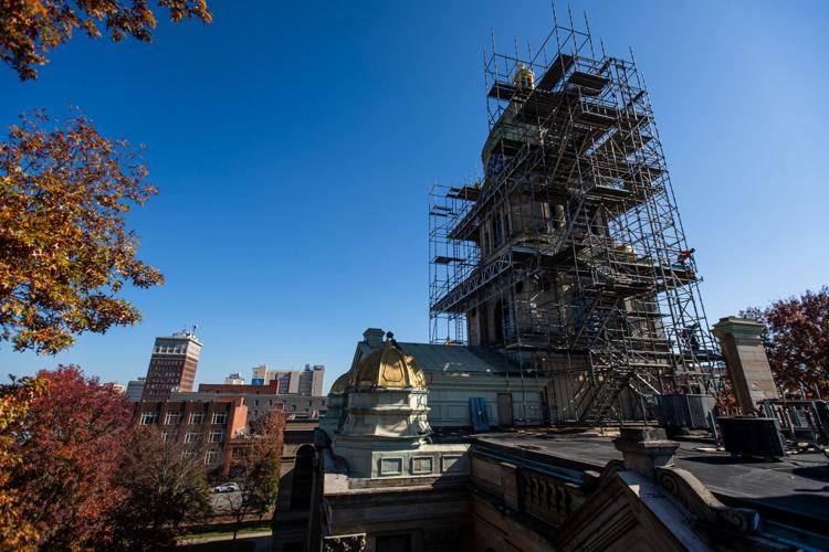 Scaffolding around Cabell County Courthouse dome is first step in ...