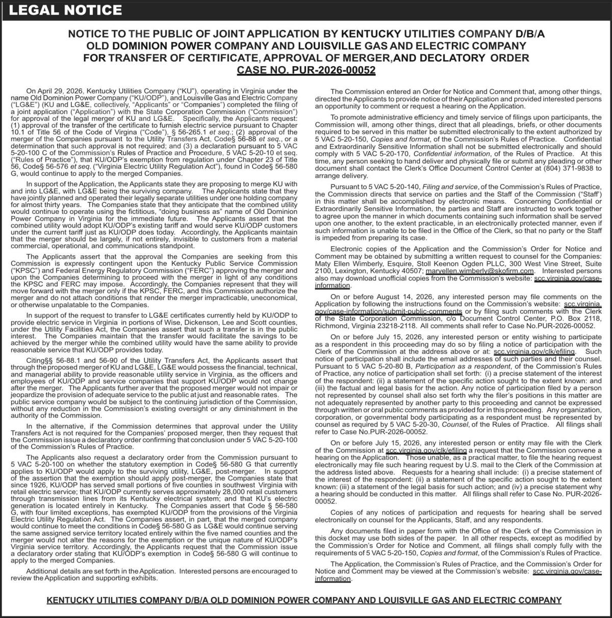 VPS LEGALS/PUBLIC NOTICES - CVA