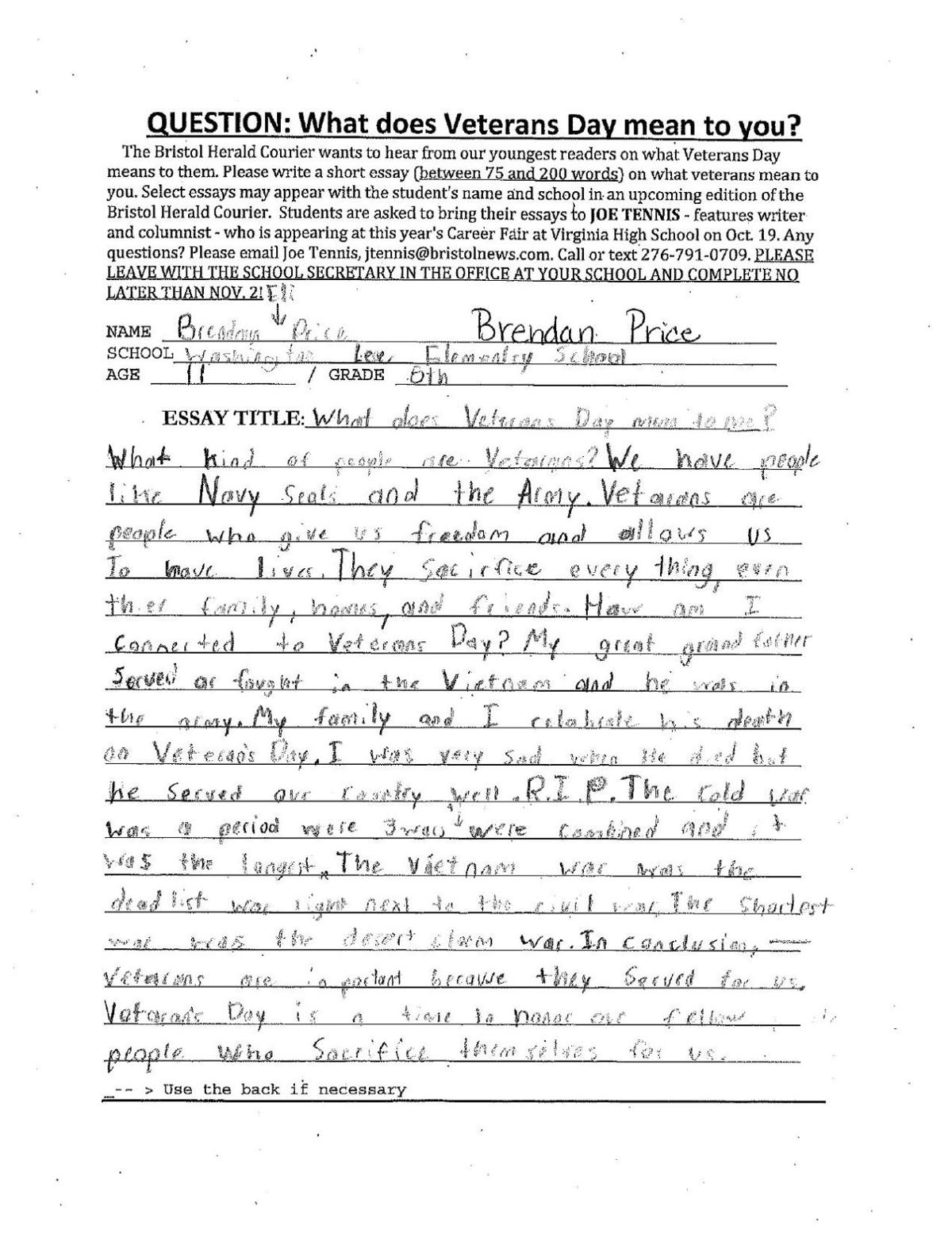 Veterans Day essays from local elementary school students