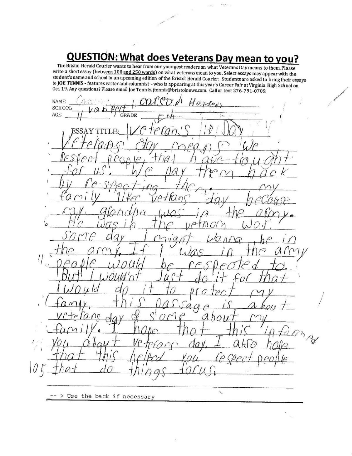 Veterans Day essays from local elementary school students