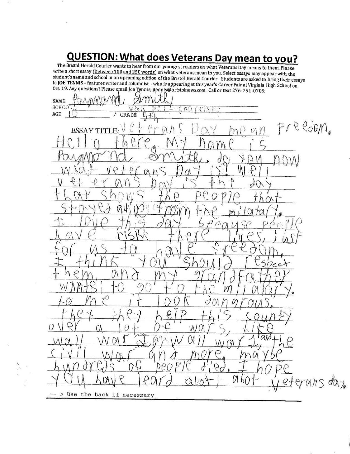 Veterans Day essays from local elementary school students