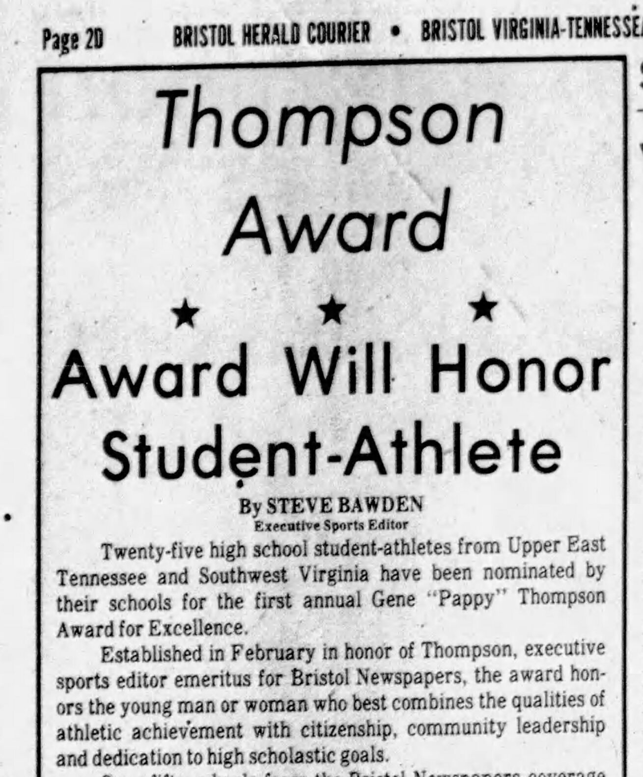 All 44 Gene "Pappy" Thompson Award Winners