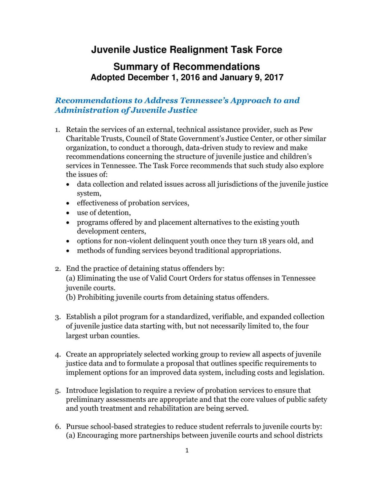 Task force formed to review Tennessee juvenile justice system