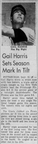 Sept. 21, 1957: Abingdon's Gail Harris made some MLB home run history of his own