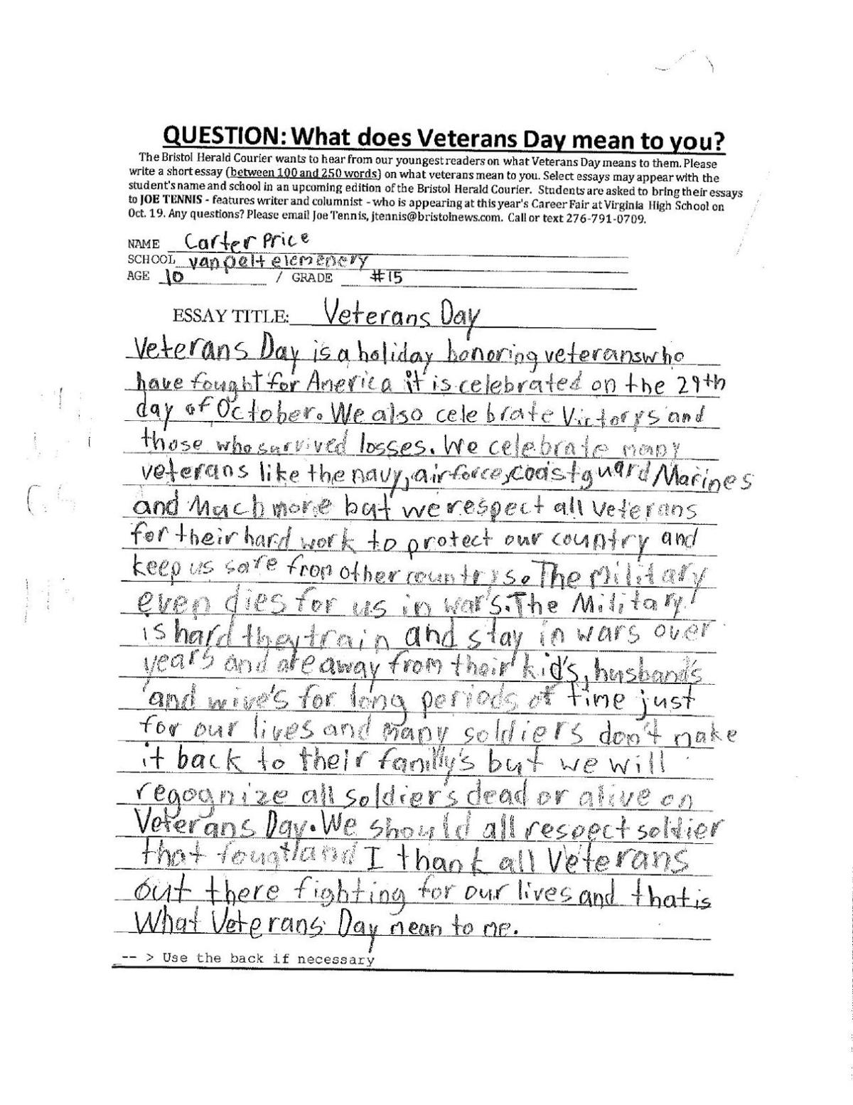 Veterans Day essays from local elementary school students