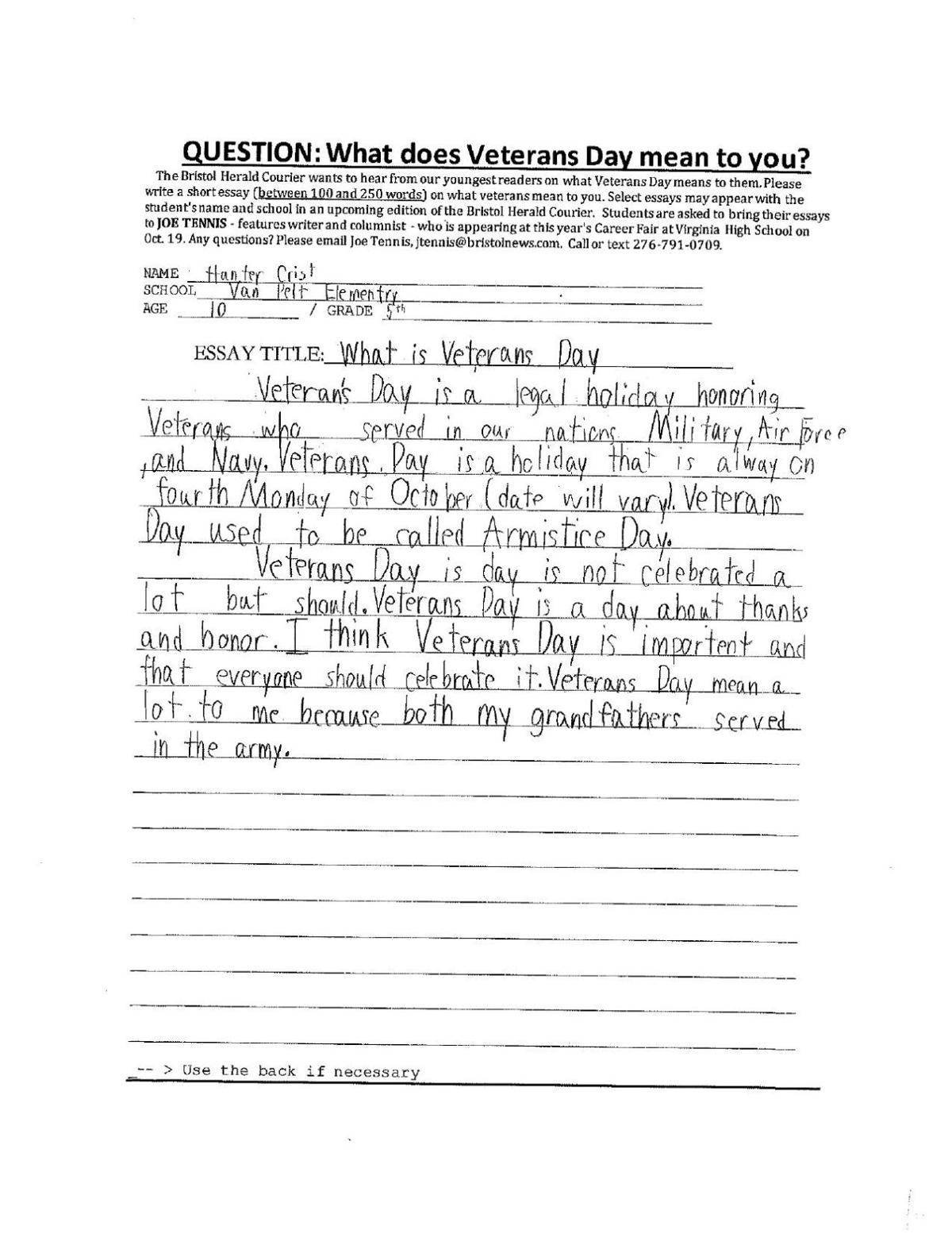 Veterans Day essays from local elementary students