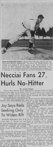 Ron Necciai's 27-K masterpiece in Bristol occurred on this date 70 ...