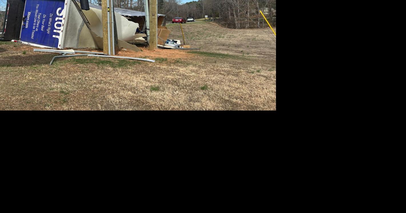 Top of box truck scraped off in wreck in Rutherford College