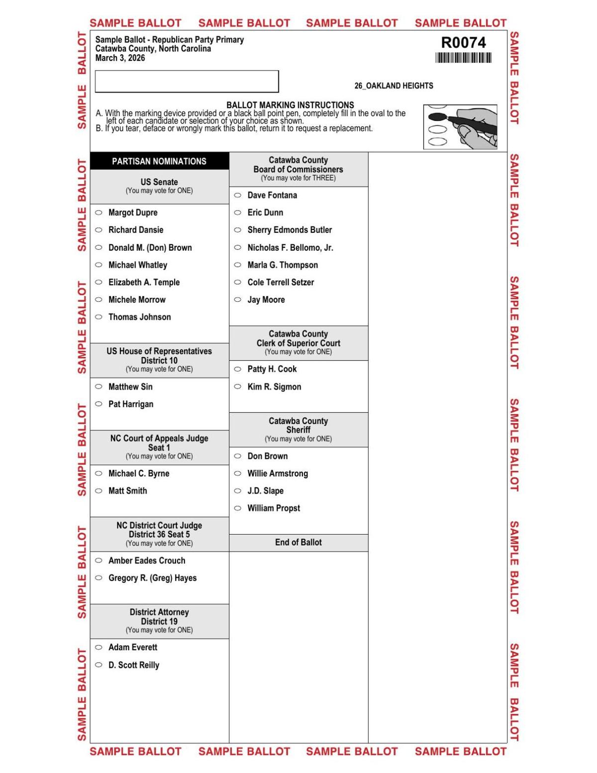 See sample ballots for Catawba County 2026 primaries