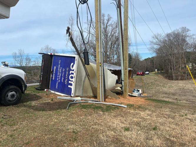 Top of box truck scraped off in wreck in Rutherford College
