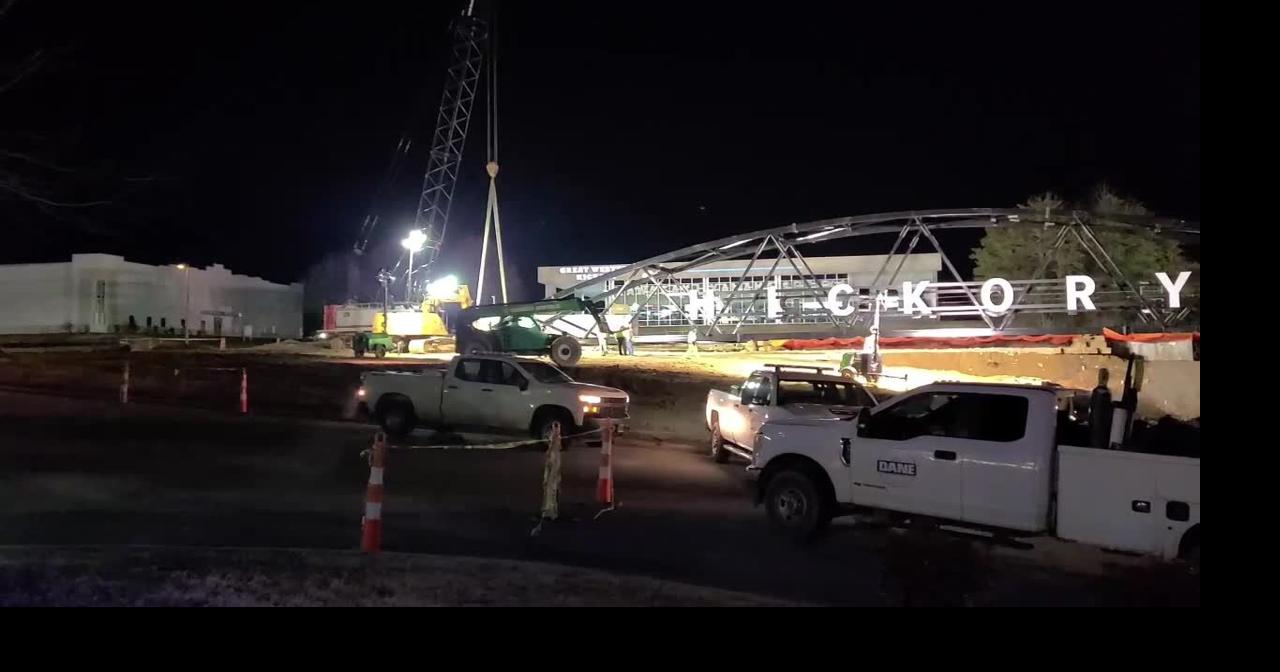Pedestrian bridge frame installed over US 321 in Hickory; decking still ...