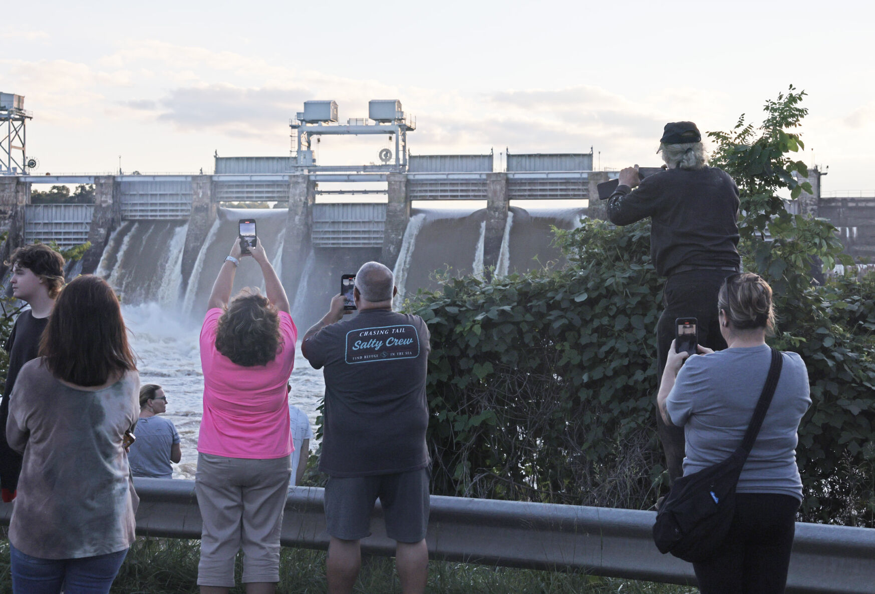 Alexander County residents watch water pour over Oxford Dam
