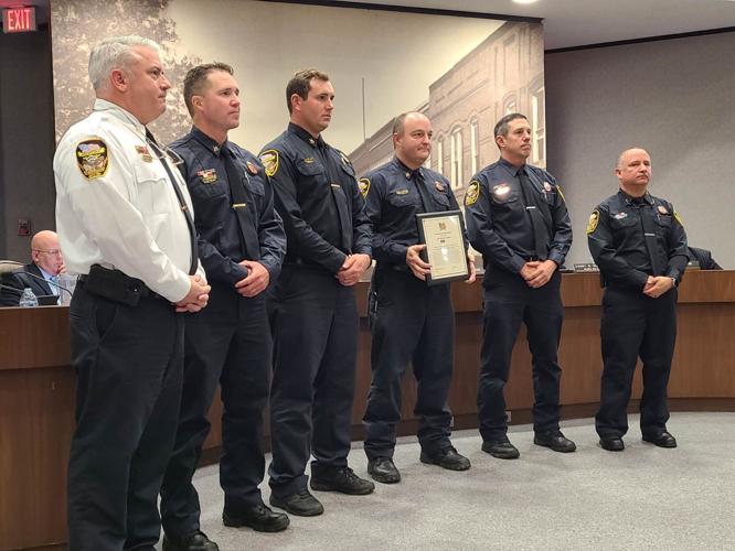 Hickory firefighters recognized for 2021 rescue from burning hosiery mill