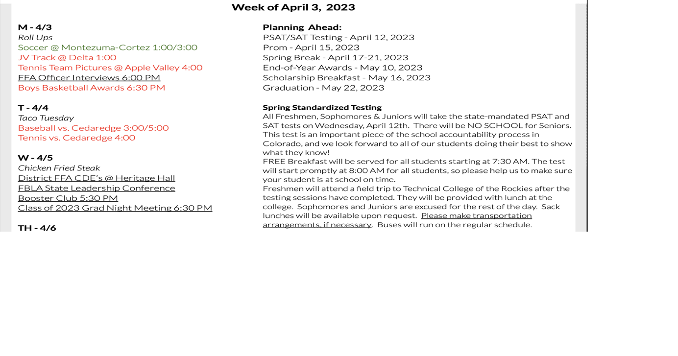 North Fork High School Schedule: Week of April 3 | Community ...