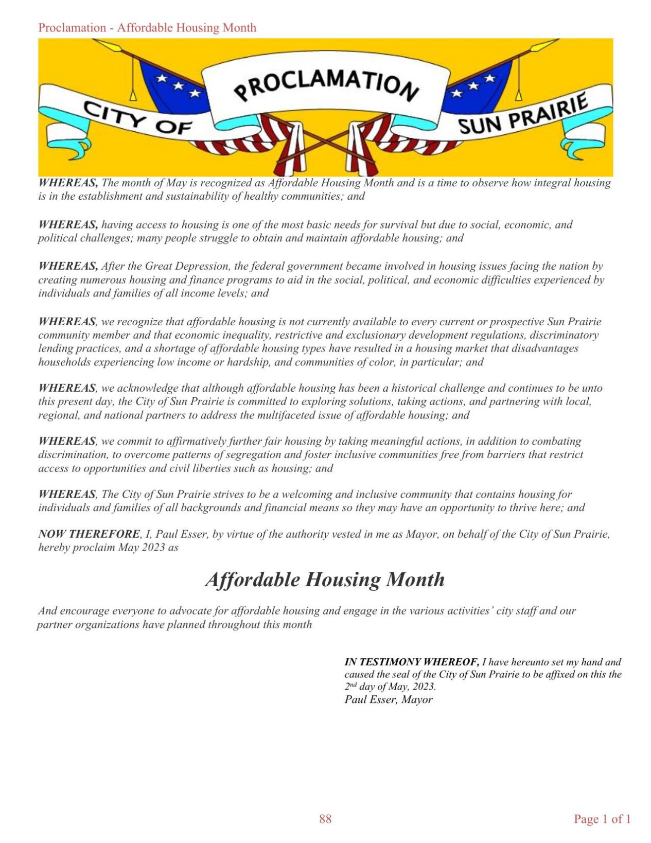 Affordable Housing Month Proclamation | Government | hngnews.com