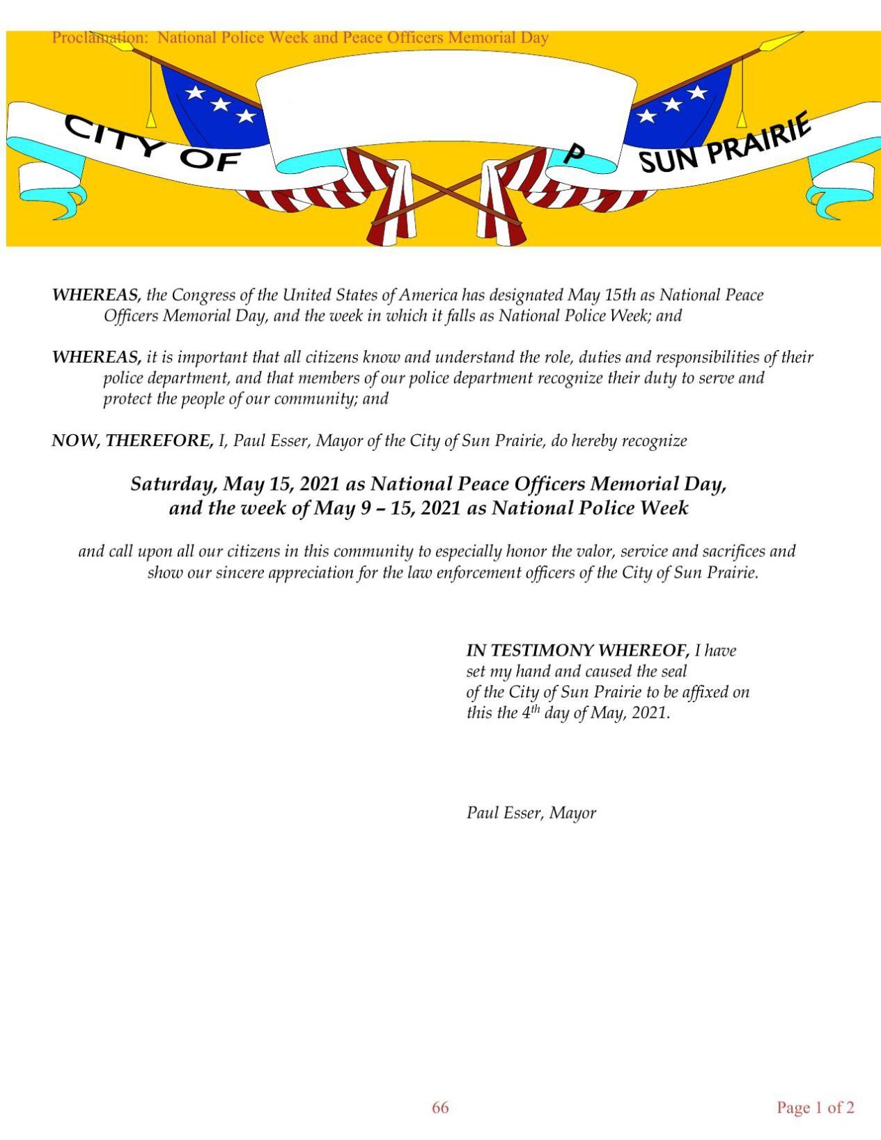 National Police Week Proclamation | News | hngnews.com