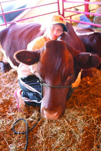 11-year-old Emma Leis takes a break with Daisy in the WTFD Beef Tent ...