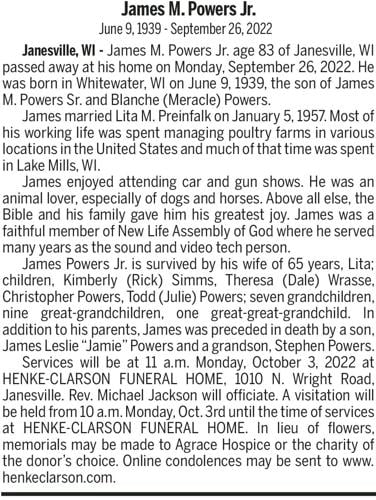 James Powers Obit | Obituaries | hngnews.com