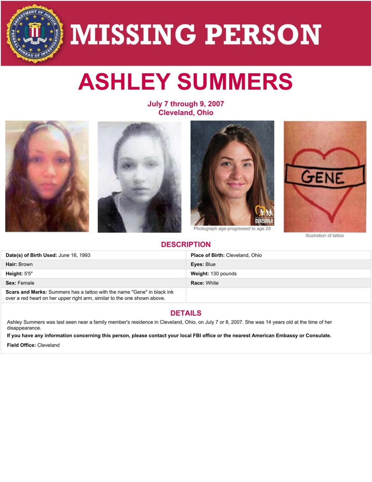 FBI Cleveland Release Age-Progression Image of Missing Person Ashley Summers | News ...